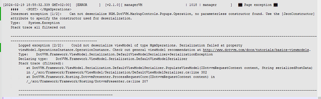 [view models / page structuring series] Exception: Can not deserialize view model, Use the ...